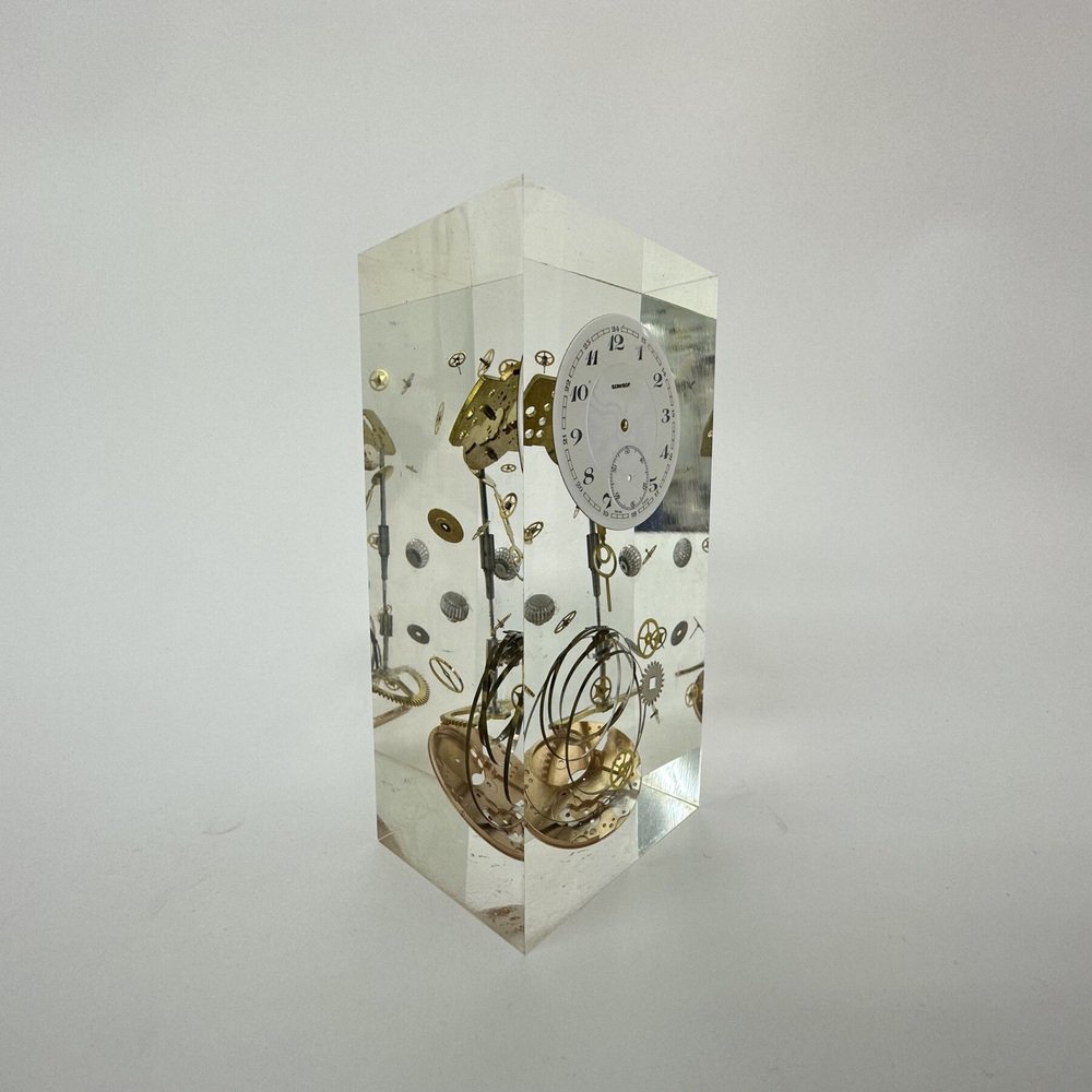 Clock in Acrylic Glass by Pierre Giroudon, France, 1970s for sale at Pamono