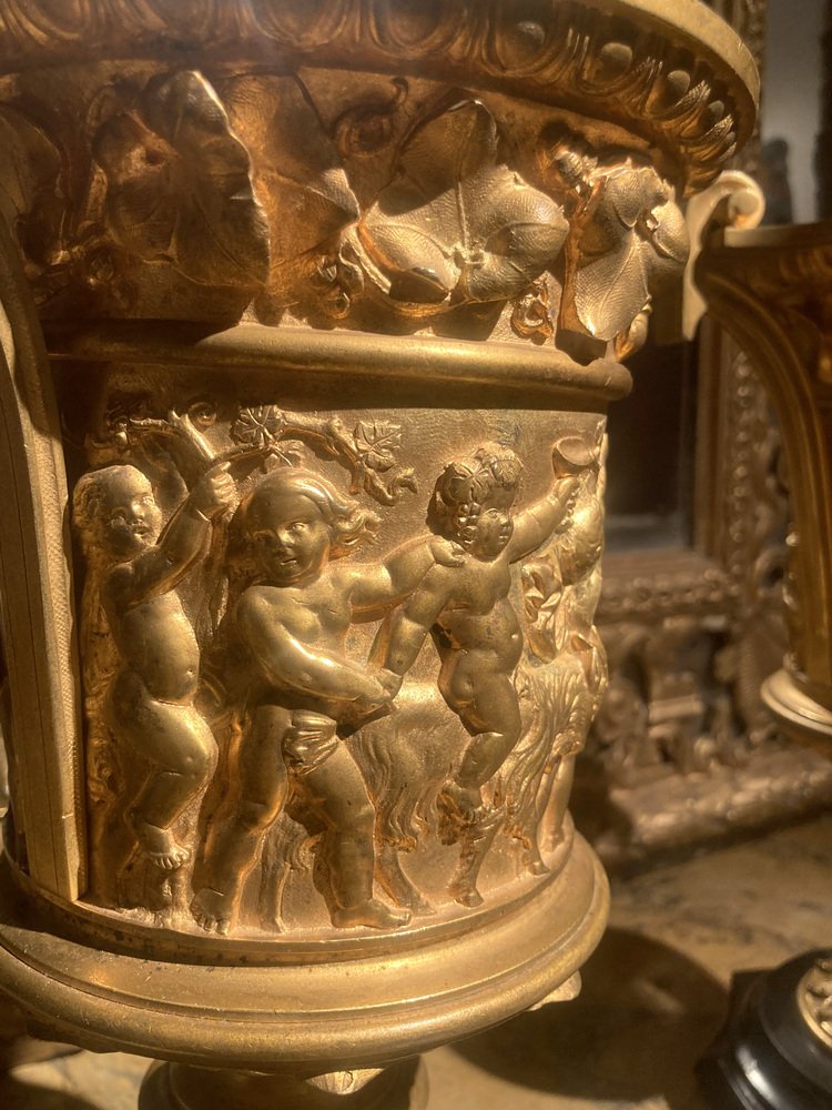 French 18th Century Louis XVI Ormolu Vases with Handles and Relief ...