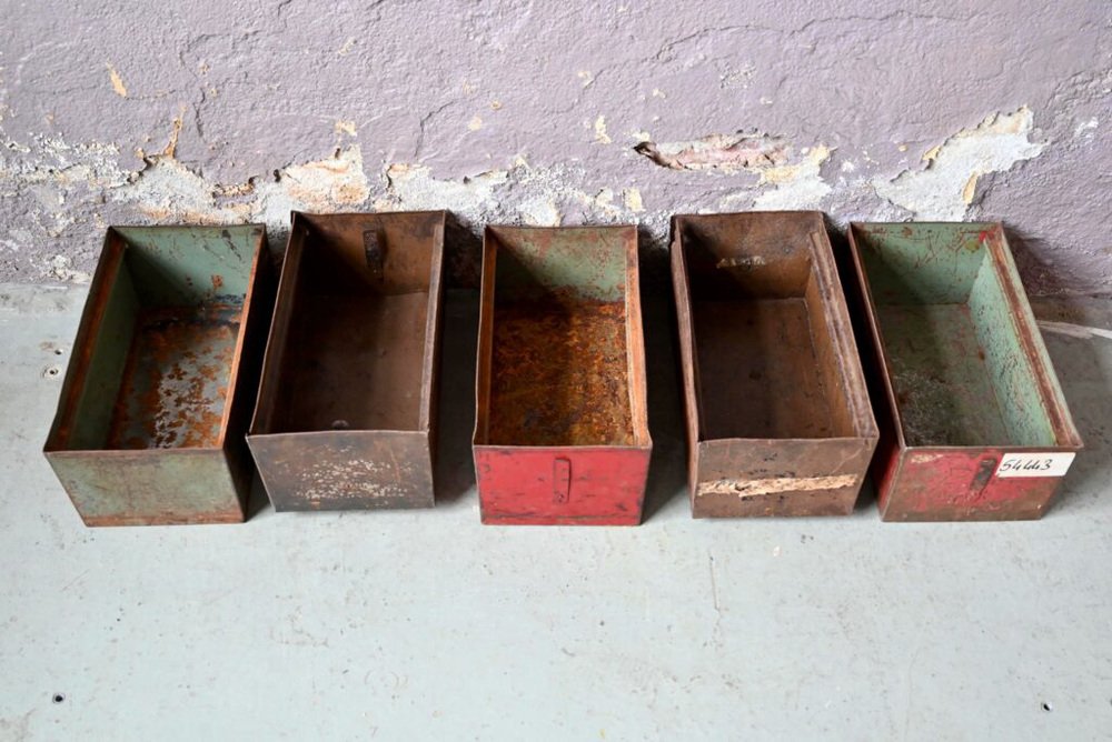 Industrial Metal Boxes, 1940s, Set of 5 for sale at Pamono