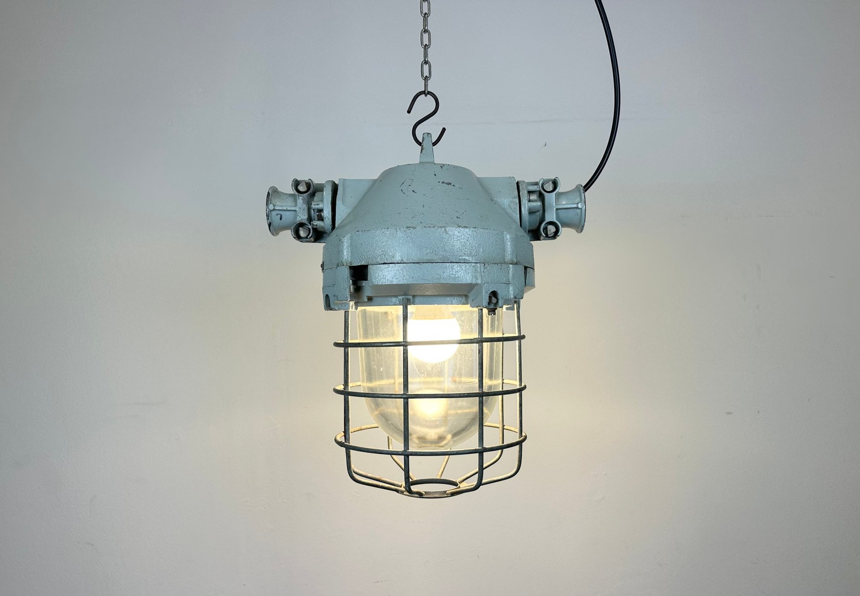 Industrial Grey Bunker Ceiling Light with Iron Cage from Elektrosvit ...