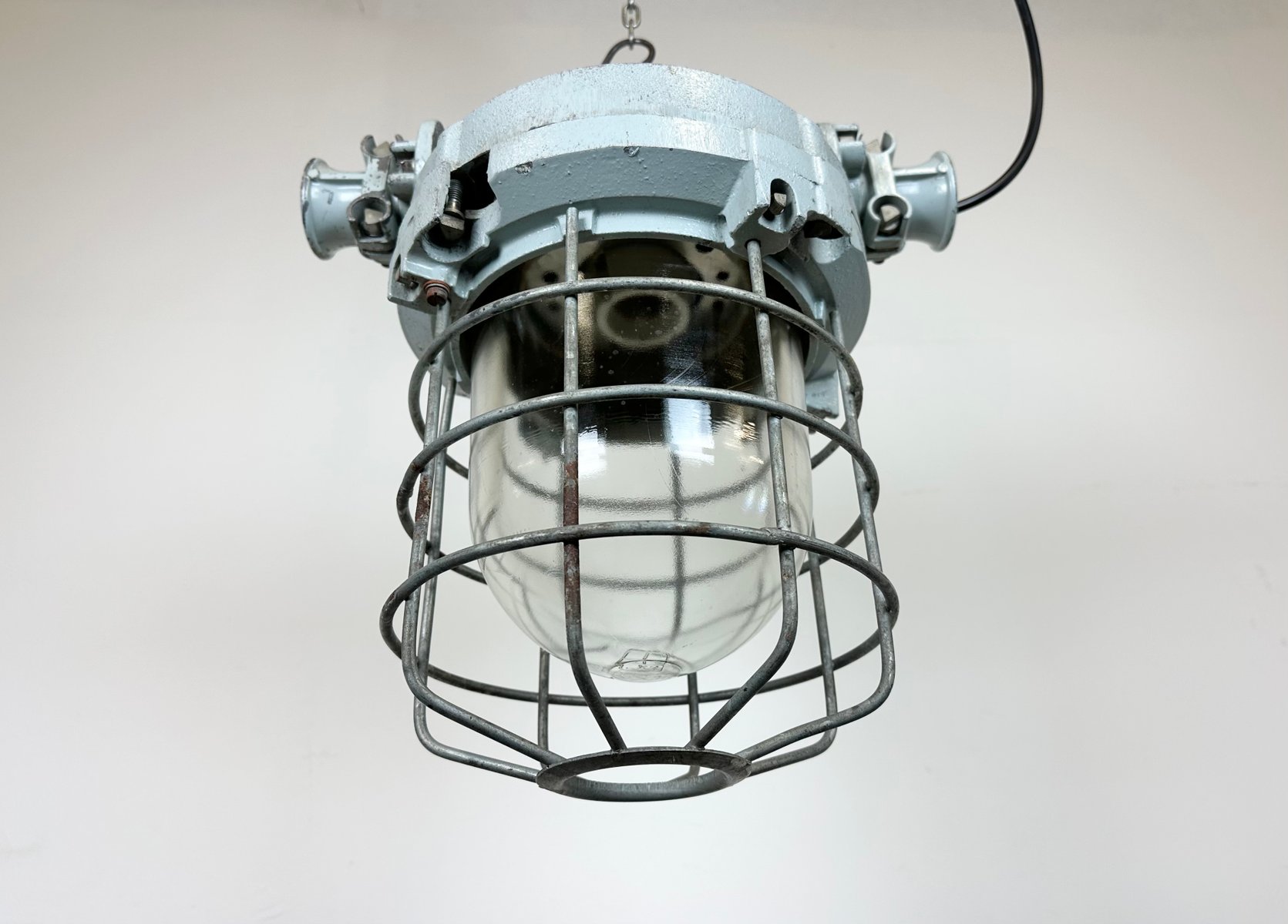 Industrial Grey Bunker Ceiling Light with Iron Cage from Elektrosvit ...