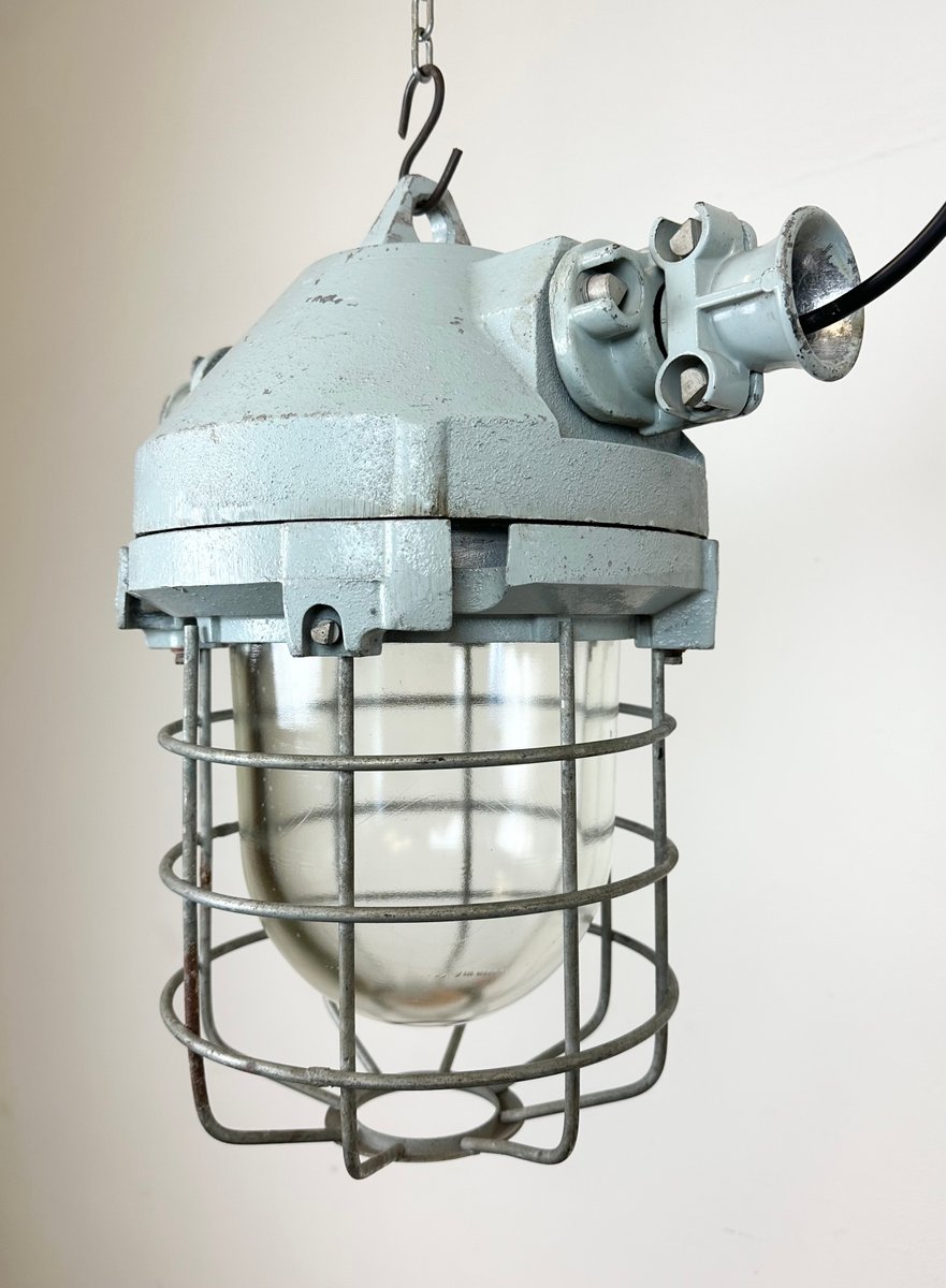 Industrial Grey Bunker Ceiling Light with Iron Cage from Elektrosvit ...