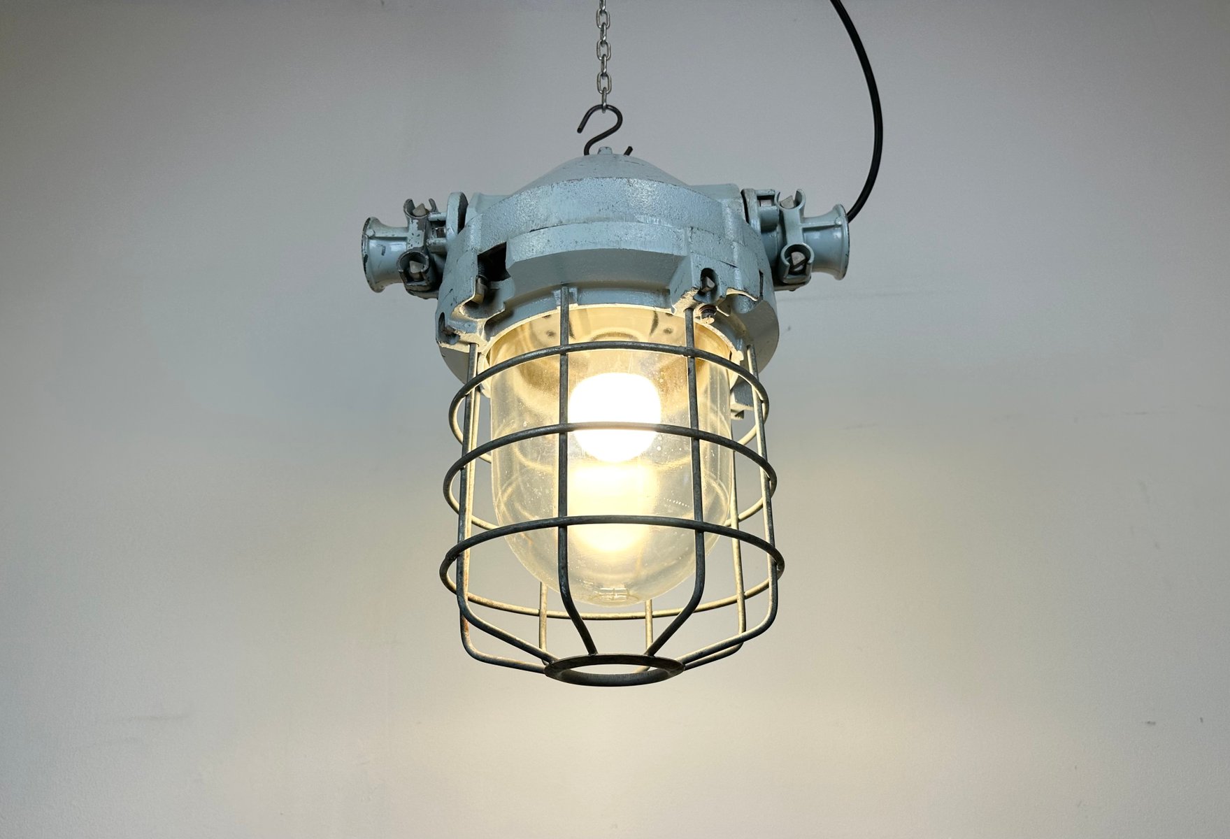 Industrial Grey Bunker Ceiling Light with Iron Cage from Elektrosvit ...
