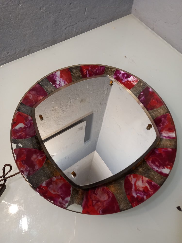 Specchio Retroilluminato di Design Anni '50 in Vetro Curvo Dipinto ...
