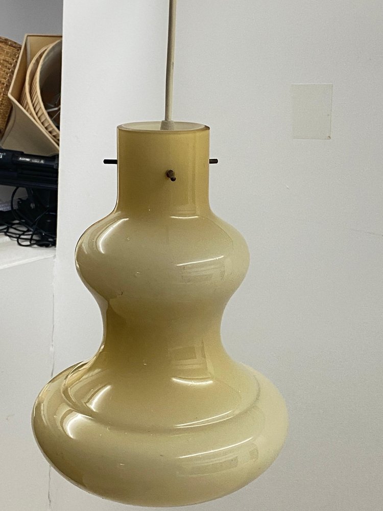 Opaline and Brass Ceiling Light, Italy, 1970s for sale at Pamono