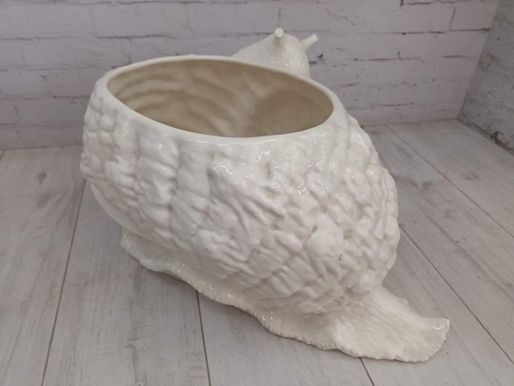 Large Snail Ceramic White Planter, 1960s for sale at Pamono