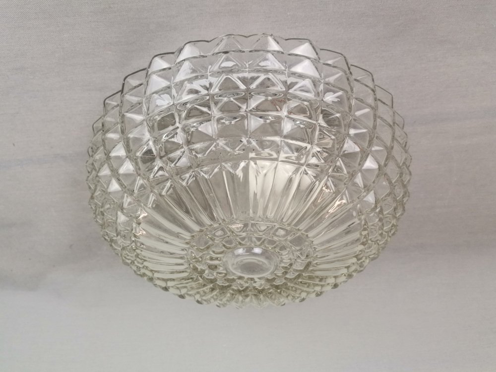 Large Portuguese Round Clear Glass Ceiling or Wall Lamp, 1990s for sale ...