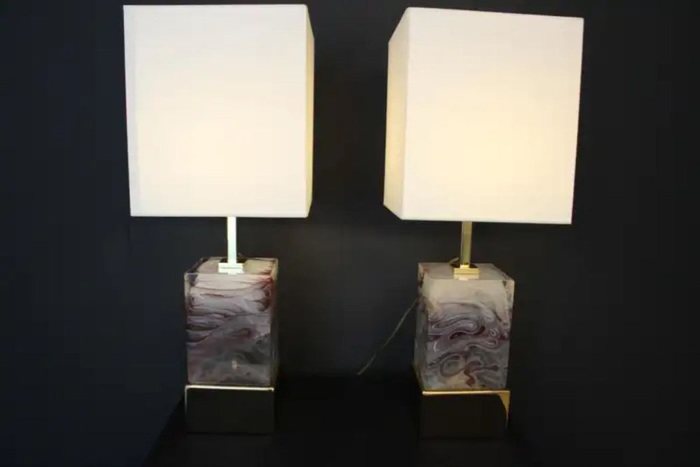Murano Glass Block Table Lamps, 2000s, Set of 2 for sale at Pamono