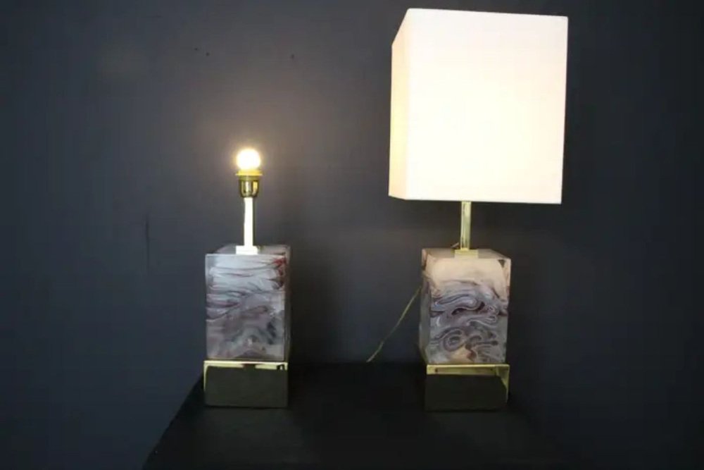 Murano Glass Block Table Lamps, 1990s, Set of 2 for sale at Pamono