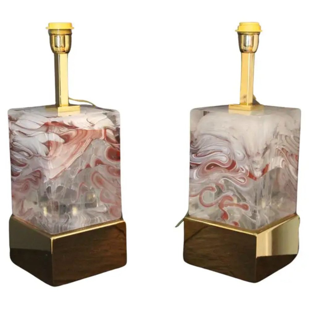 Murano Glass Block Table Lamps, 2000s, Set of 2 for sale at Pamono