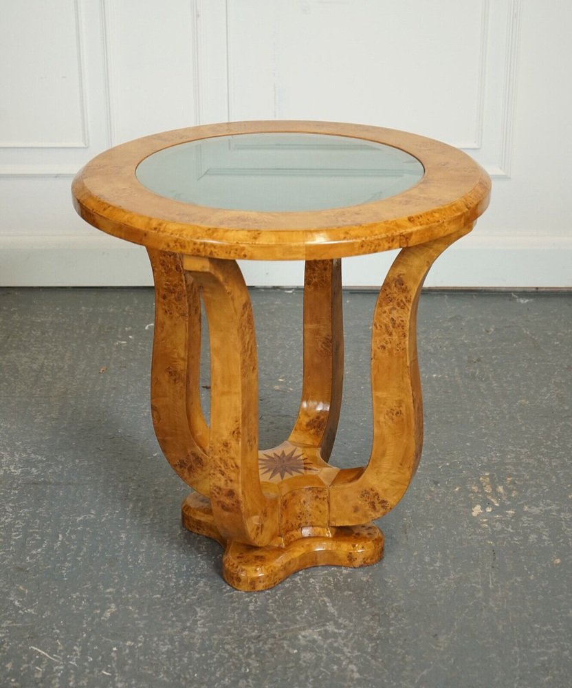 Art Deco Circular Burr Walnut Pedestal Console Table for sale at Pamono