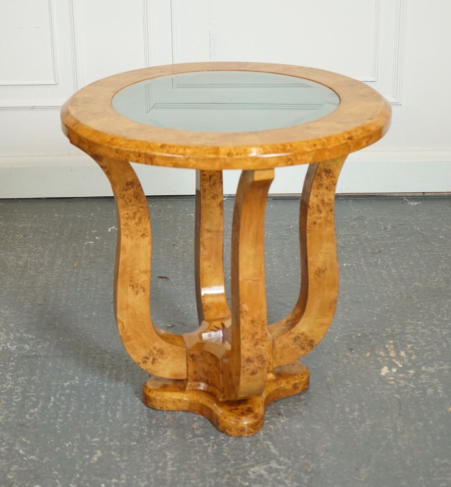 Art Deco Circular Burr Walnut Pedestal Console Table for sale at Pamono