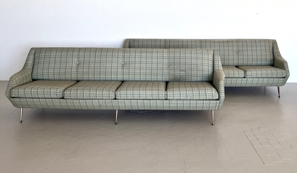 Large Italian Sofa with Brass Legs, 1950s for sale at Pamono