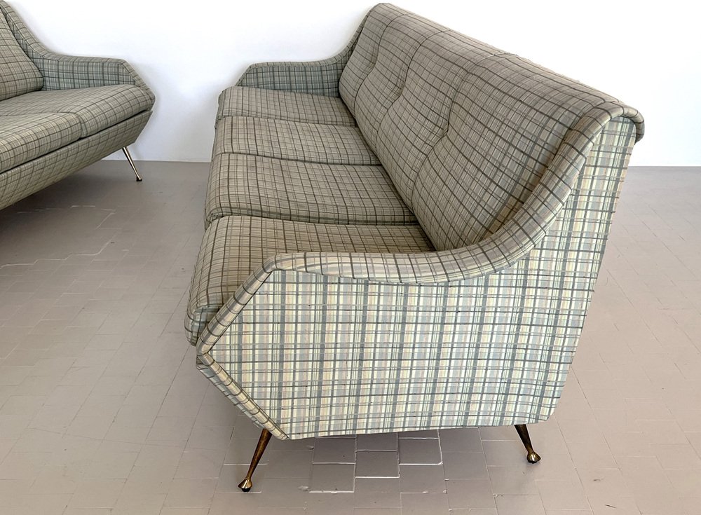 Large Italian Sofa with Brass Legs, 1950s for sale at Pamono