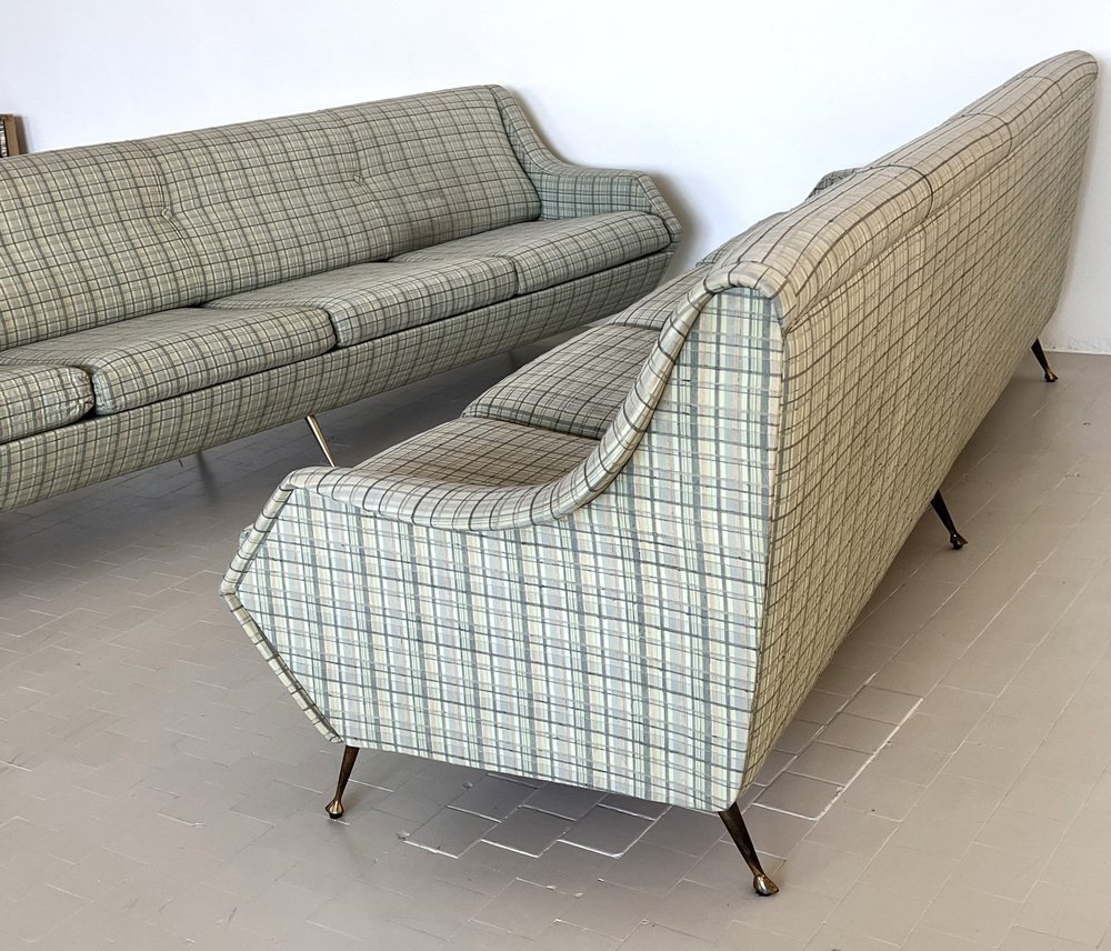 Large Italian Sofa with Brass Legs, 1950s for sale at Pamono
