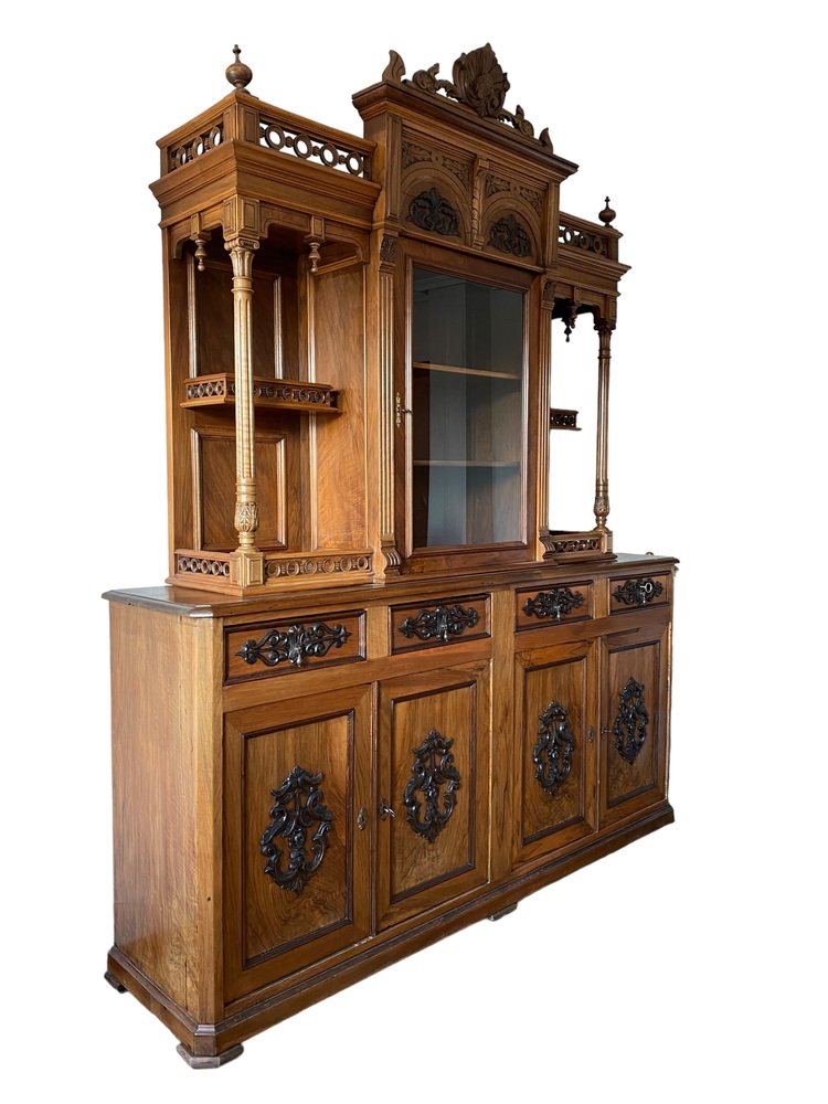 Vintage French Walnut and Pine Sideboard with Showcase for sale at Pamono