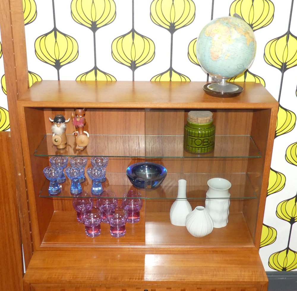 Danish Royal System Teak String Shelf with Showcase and Bar by Poul ...