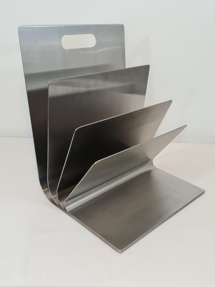 Stainless Steel Magazine Rack by Xavier Feal for Inux Industrie, 1970s ...
