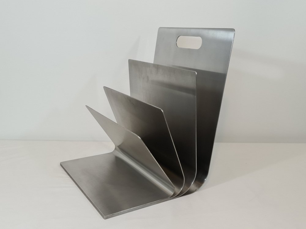 Stainless Steel Magazine Rack by Xavier Feal for Inux Industrie, 1970s ...