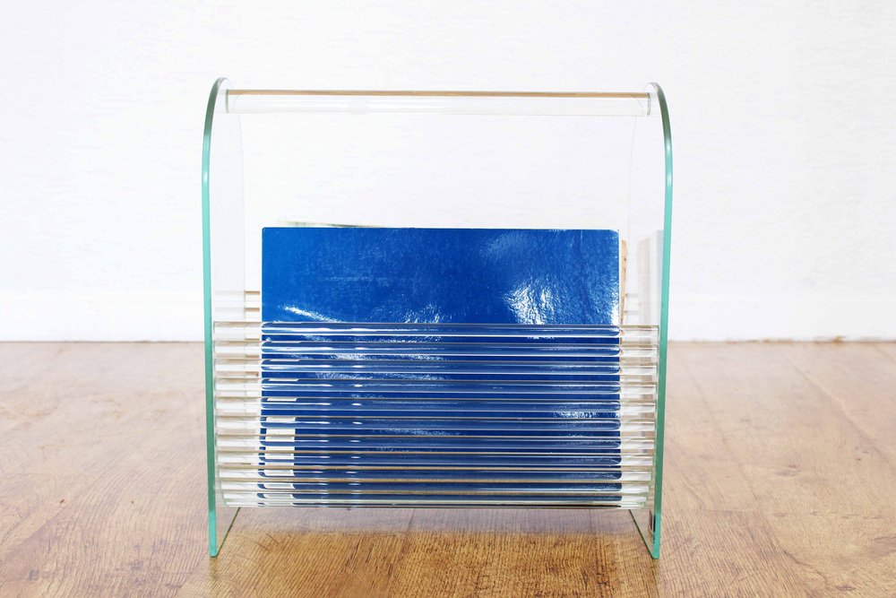 Glass Magazine Rack from Marais International, 1980s for sale at Pamono