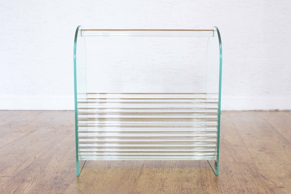 Glass Magazine Rack from Marais International, 1980s for sale at Pamono