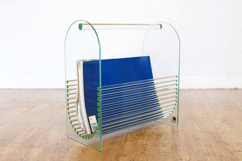 Glass Magazine Rack from Marais International, 1980s for sale at Pamono