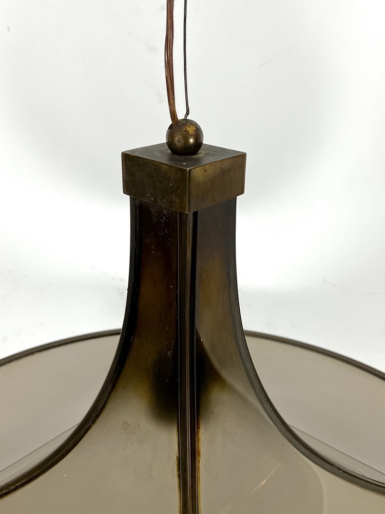 Large Mid-Century Brass and Curved Glass Esperia Ceiling Lamp Model ...