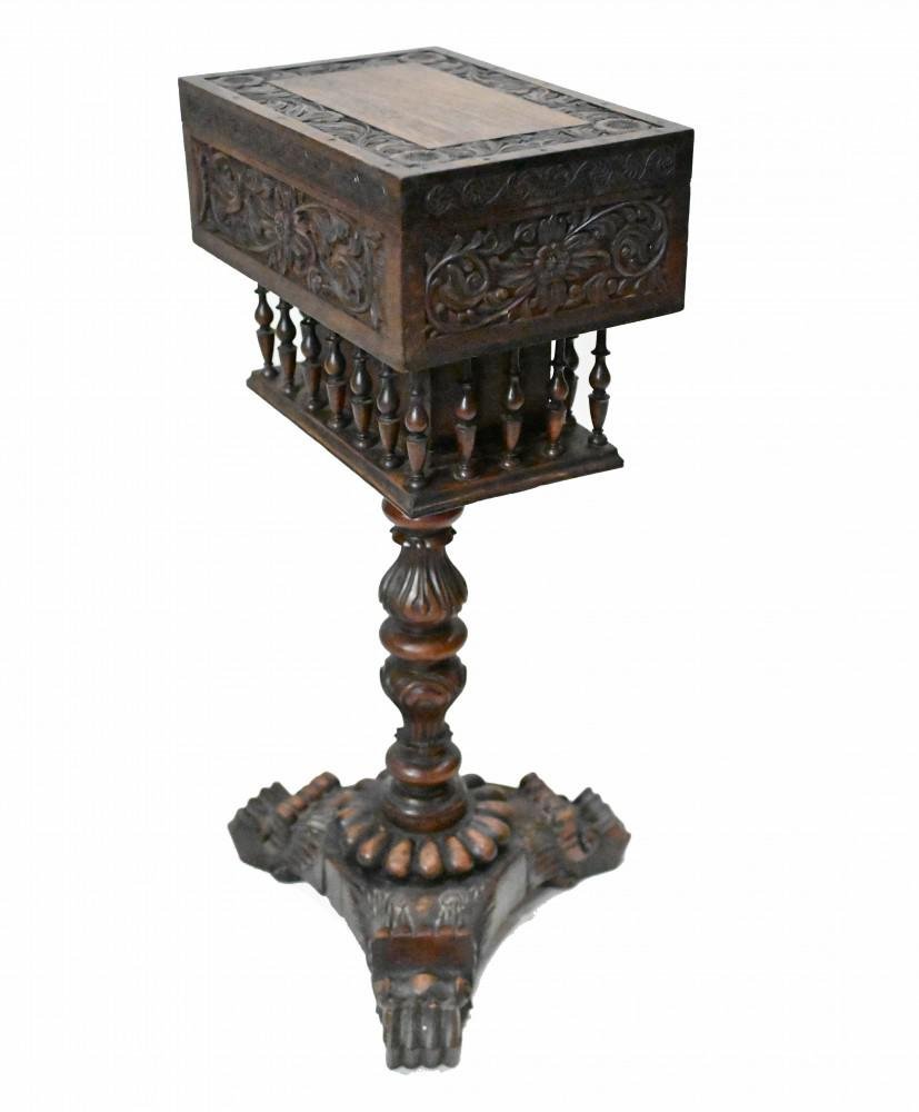 Padouk Wood Teapoy Finely Carved On An Elaborate Tri Form Base for sale ...