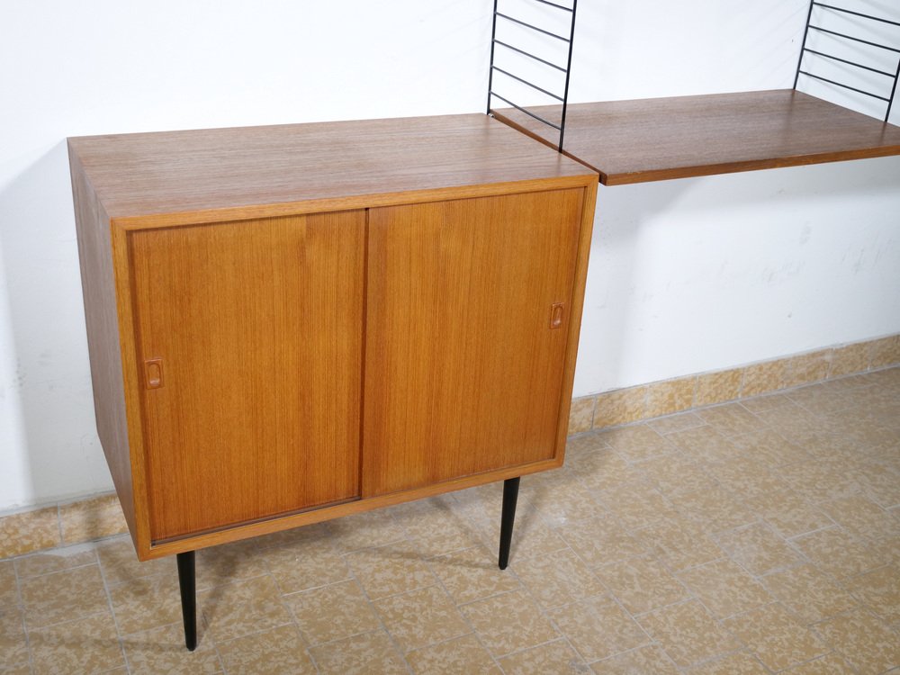 Nisse String Wall Shelf with Sideboard Made of Nut Wood by Kajsa & Nils Strinning, 1960 from ...