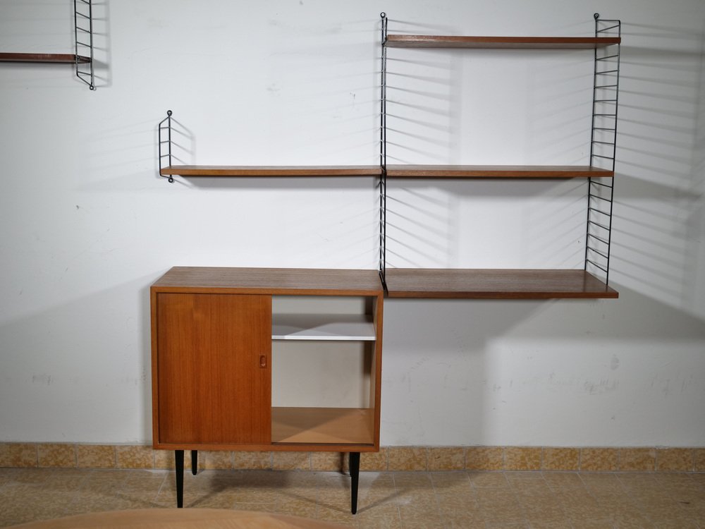 Nisse String Wall Shelf with Sideboard Made of Nut Wood by Kajsa & Nils ...
