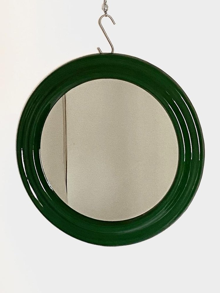 Vintage Italian Mirror with Green Ceramic Frame, 1970s for sale at Pamono
