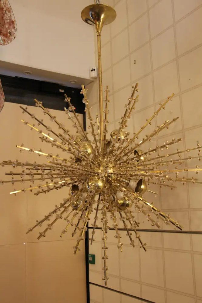 Large Sputnik Chandelier in Brass, 1970s for sale at Pamono