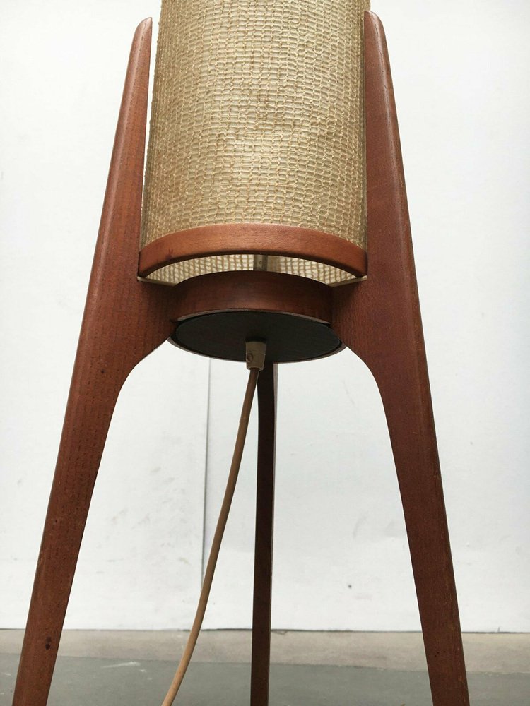Mid-Century Teak Rocket Tripod Floor Lamp, 1960s for sale at Pamono
