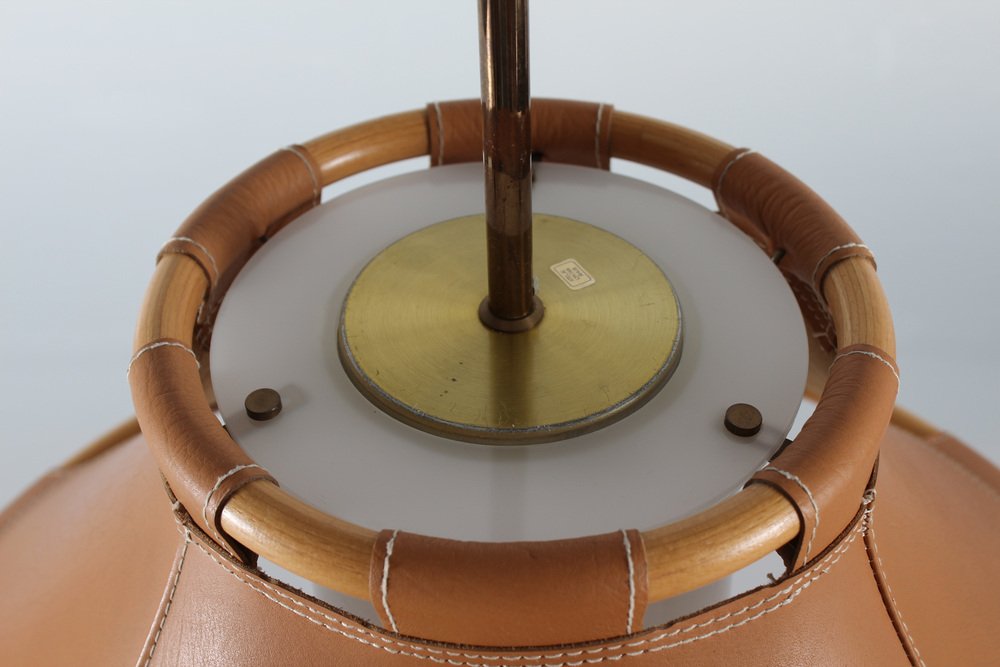 Scandinavian Modern Anna Pendant in Bamboo and Leather by Atelje Lyktan ...