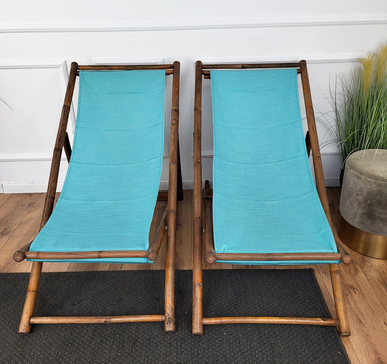 Transat Folding Deck Chair in Bamboo Wood and Fabric, 1970s for sale at ...