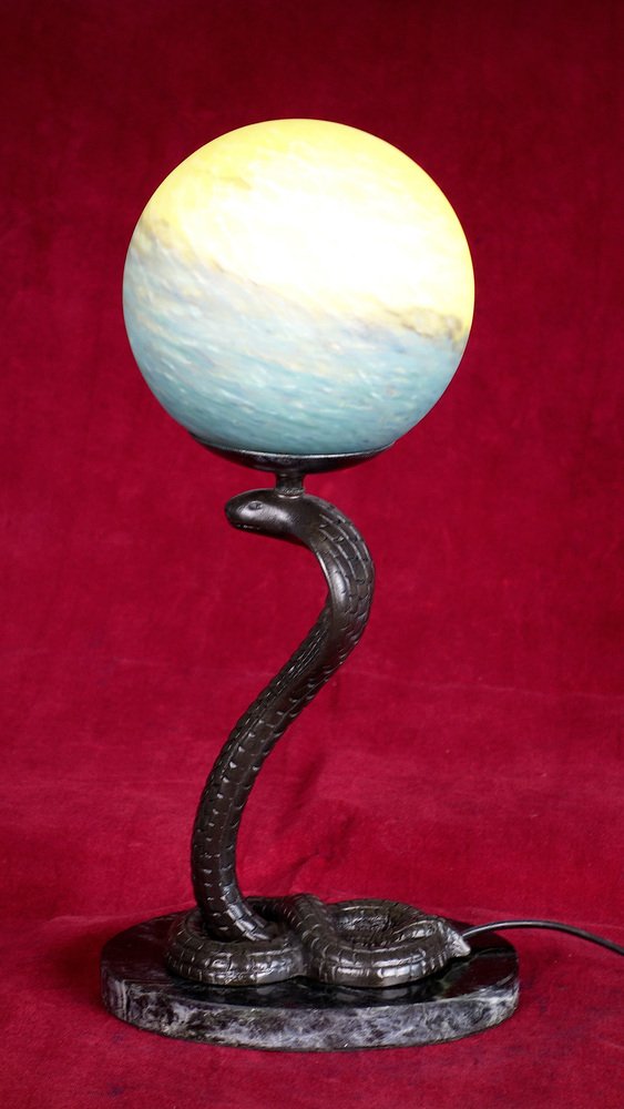 Vintage Cobra Table Lamp with Color Glass Ball, 1960s for sale at Pamono