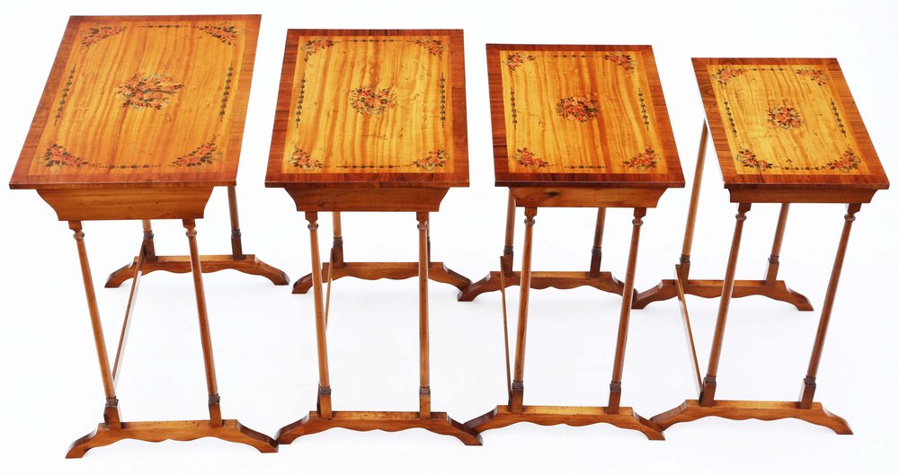 Vintage Georgian Revival Decorated Satinwood Nesting Tables, 1960, Set ...