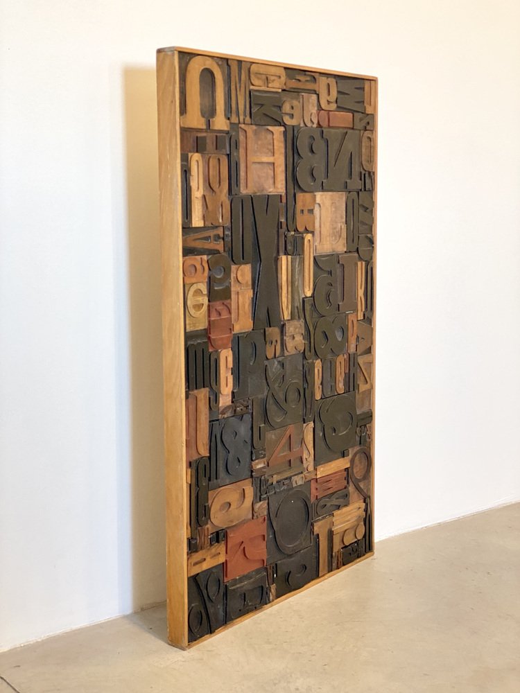 Panel with Antique Letters and Numbers, 1980s for sale at Pamono