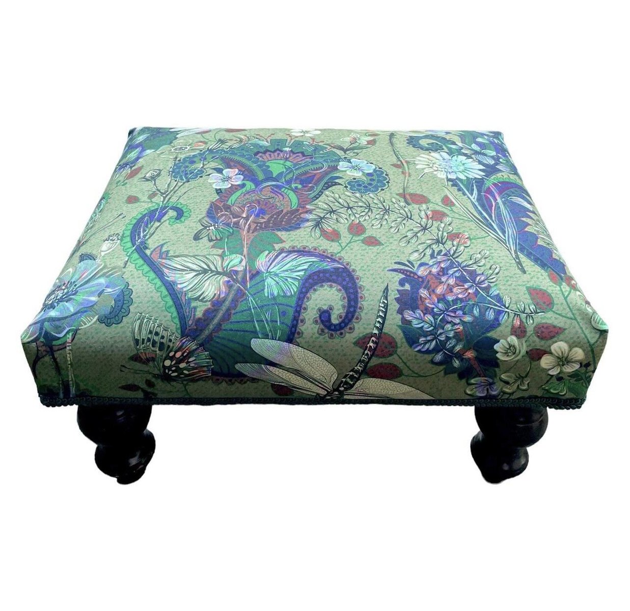 Vintage Style Footstool in Floral Fabric for sale at Pamono