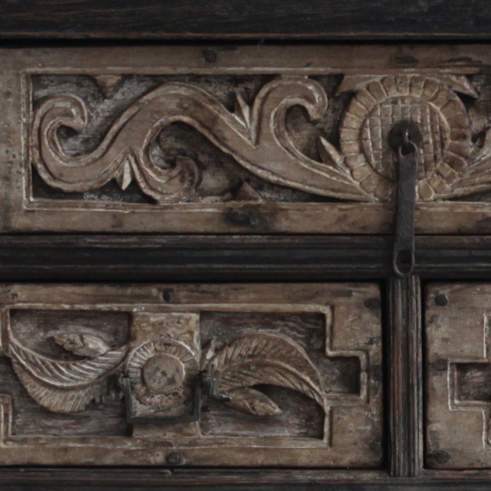 Three Drawer Carved Coffer Table for sale at Pamono