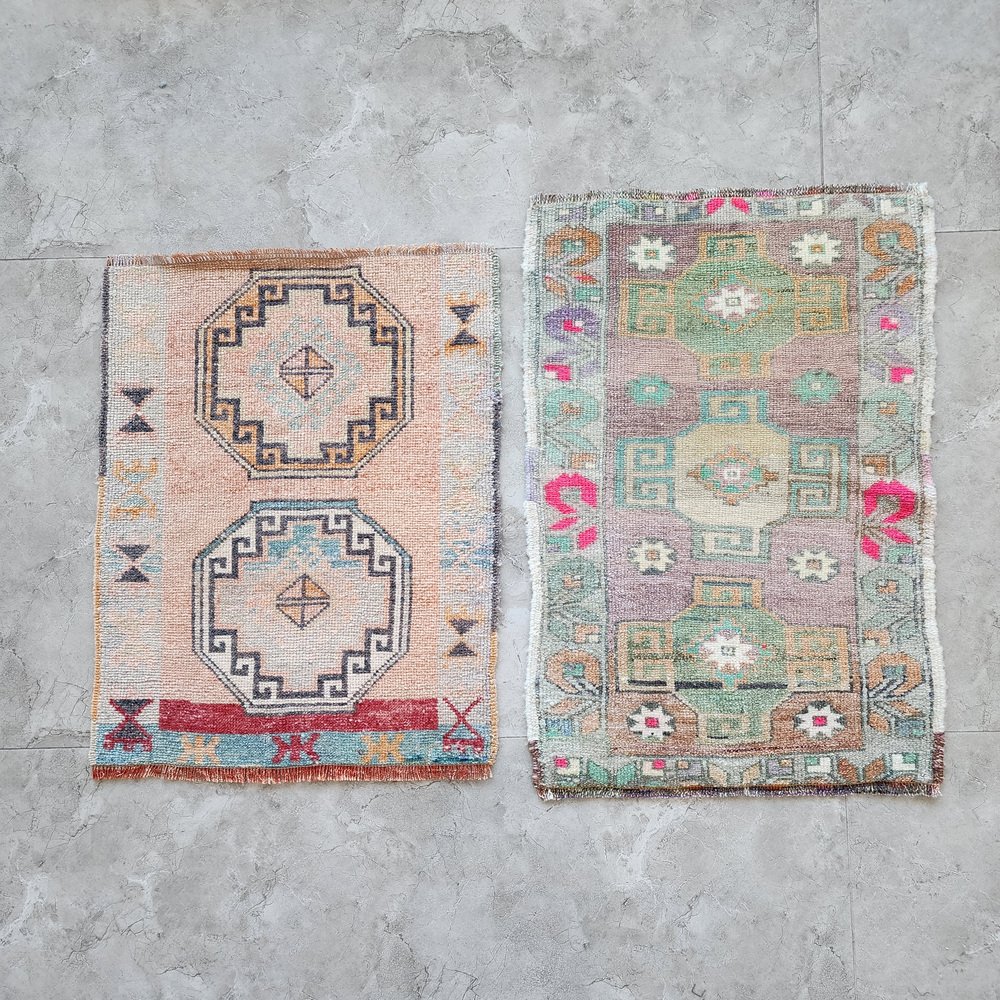Hand Knotted Small Turkish Rug, Set of 2 for sale at Pamono