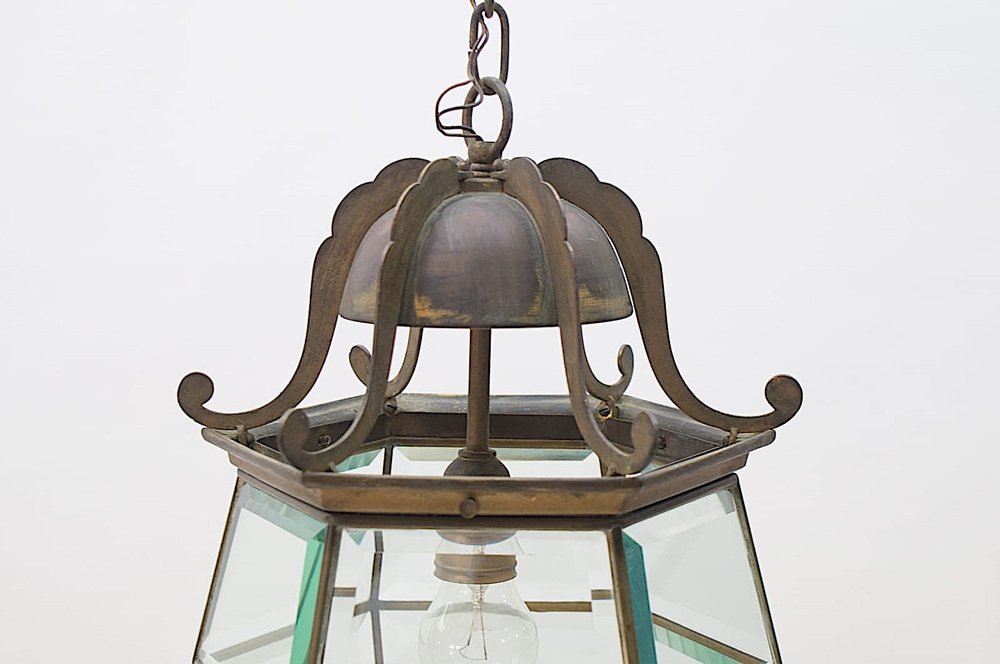 Light Cut Glass and Brass Ceiling Lamp by Adolf Loos Lobmeyr, Austria, 1930s for sale at Pamono