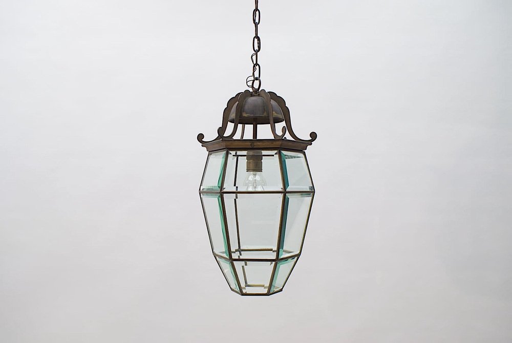 Light Cut Glass and Brass Ceiling Lamp by Adolf Loos Lobmeyr, Austria, 1930s for sale at Pamono