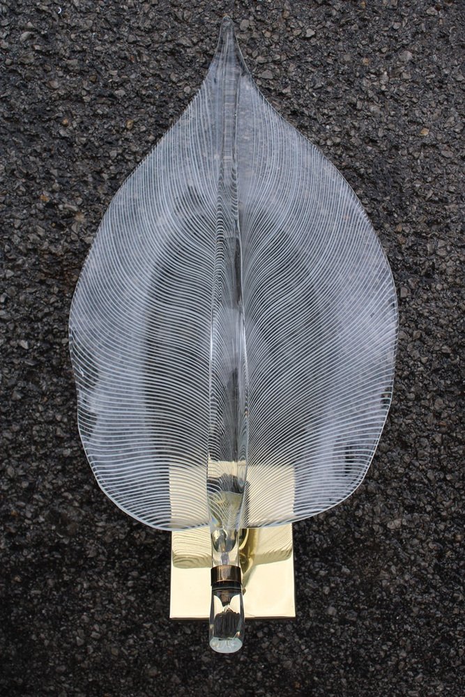 Large Leaf Wall Lamps in Murano Glass & Brass from Franco Luce, Italy ...