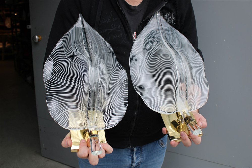 Large Leaf Wall Lamps in Murano Glass & Brass from Franco Luce, Italy ...