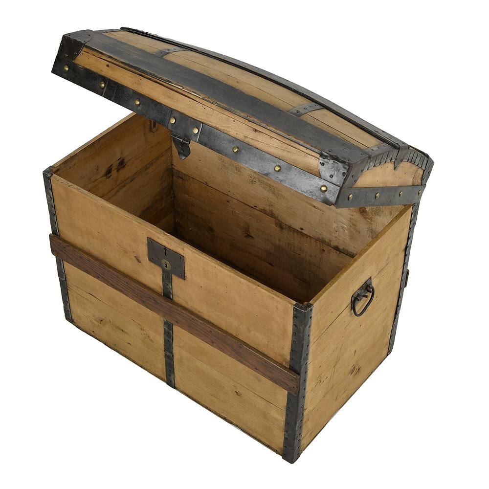 Wooden Transport Trunk with Steel Reinforcements for sale at Pamono