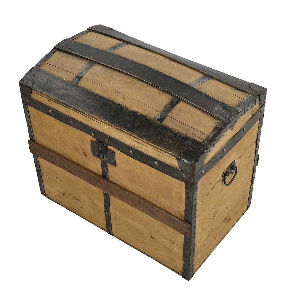 Wooden Transport Trunk with Steel Reinforcements for sale at Pamono