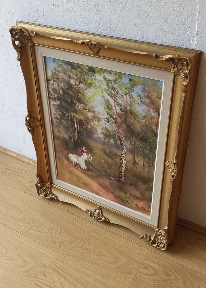 Bert Österlund, Woman Herding Sheep, 1950s, Oil on Canvas, Framed for ...