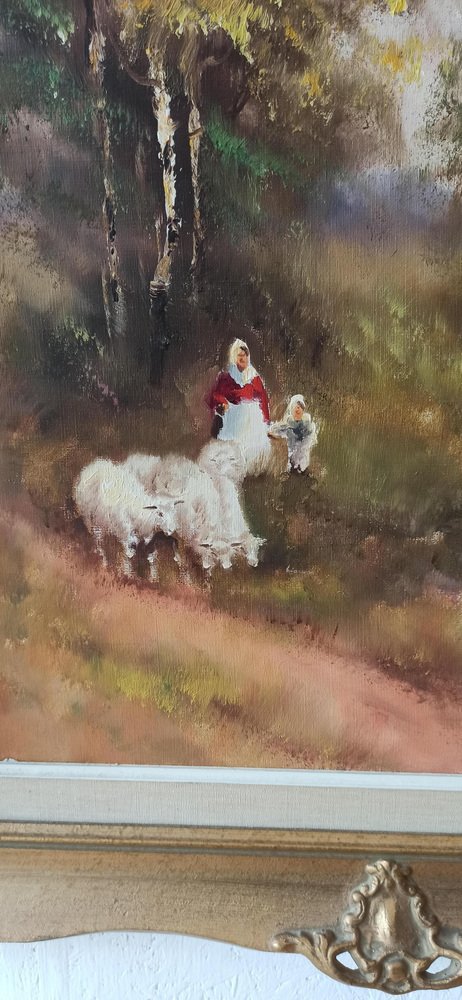 Bert Österlund, Woman Herding Sheep, 1950s, Oil on Canvas, Framed for ...