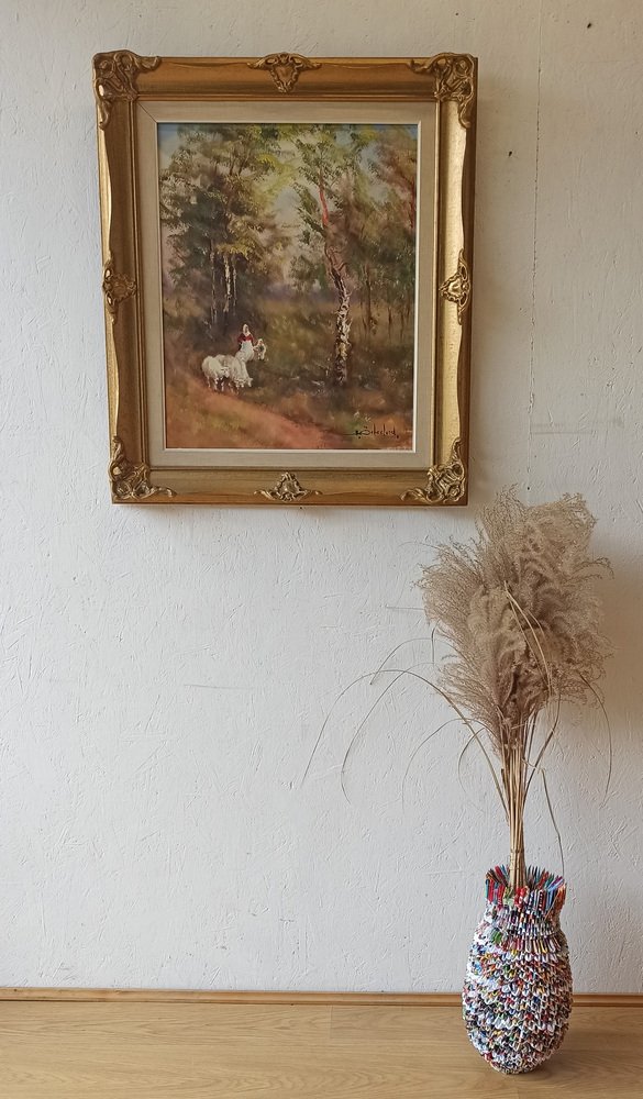 Bert Österlund, Woman Herding Sheep, 1950s, Oil on Canvas, Framed for ...